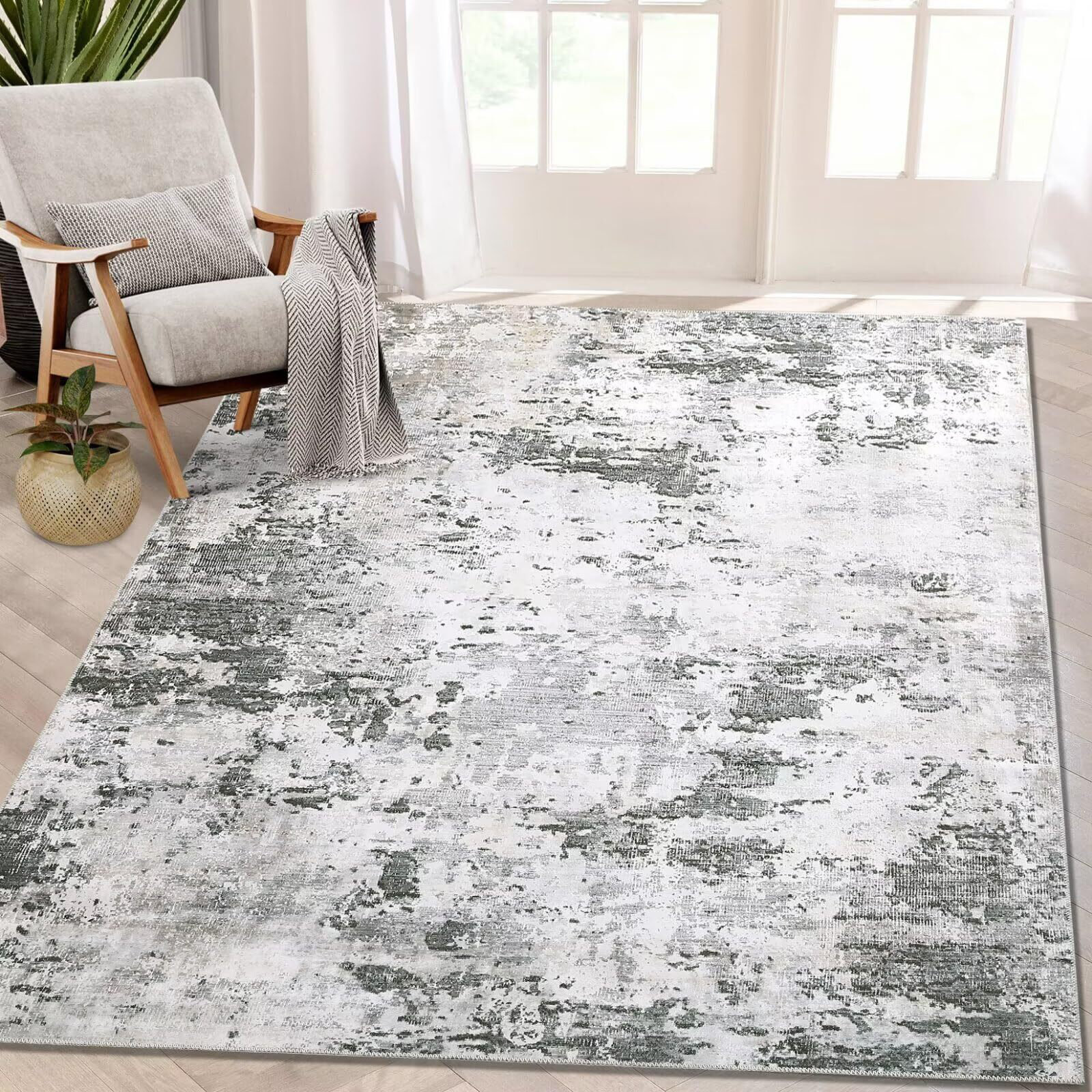 17 Stories Washable Rug Modern Area Rug Low Pile Bedroom Rug | Wayfair