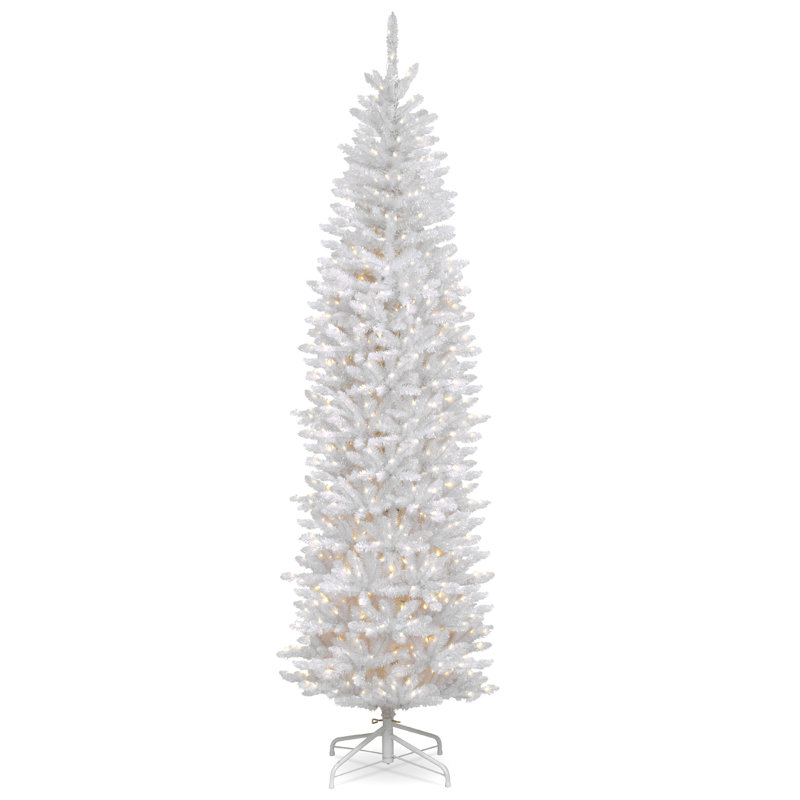 The Holiday Aisle® Kingswood Fir White Pencil Tree with Clear Lights ...