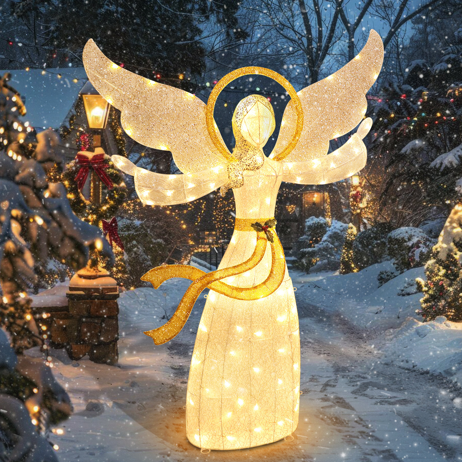 The Holiday Aisle® Christmas Angel Tinsel Indoor Outdoor Lighted Pre-lit Led Light,embracing ...