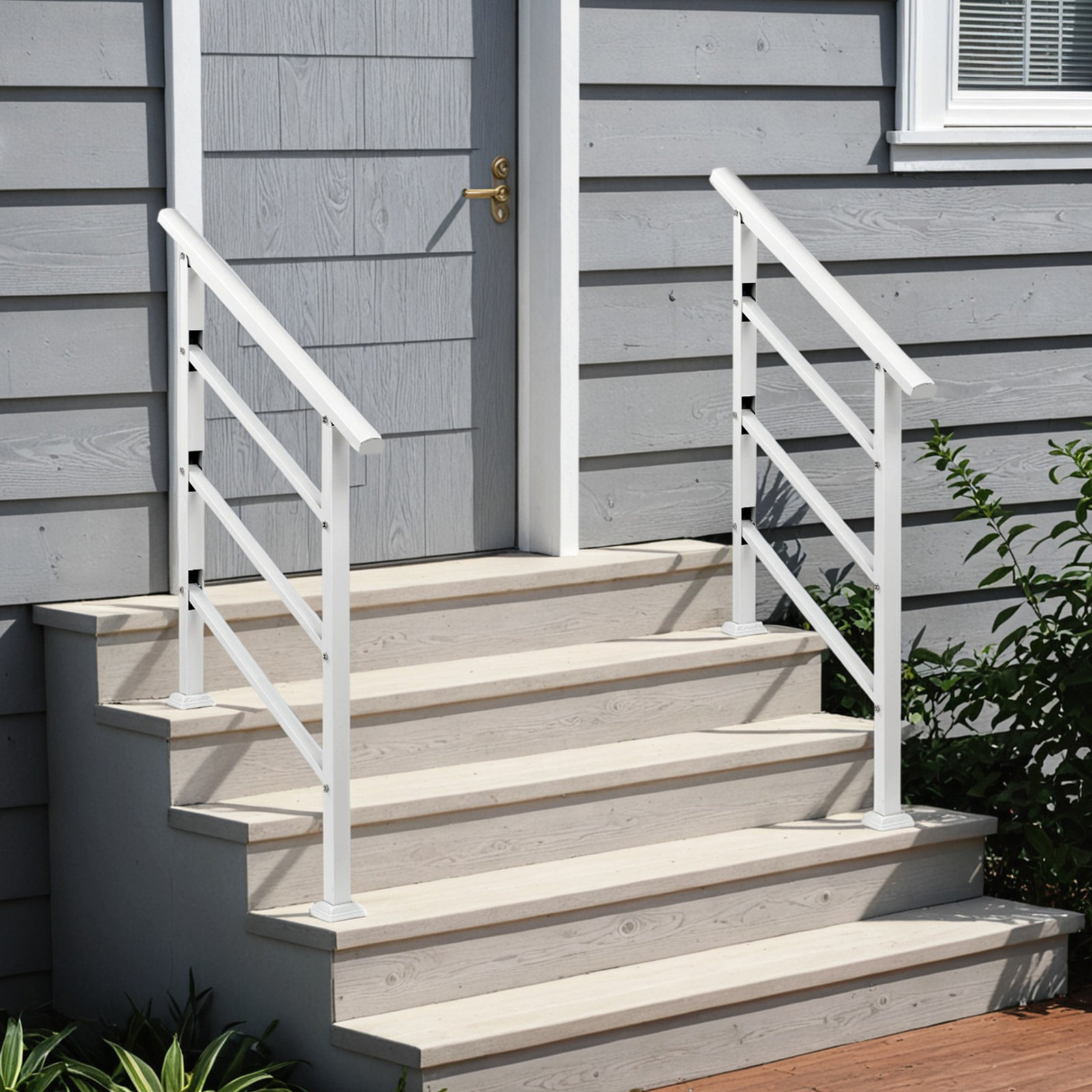 Winado Outdoor White Iron Handrail Stair Railing Fits 1-3 Steps ...