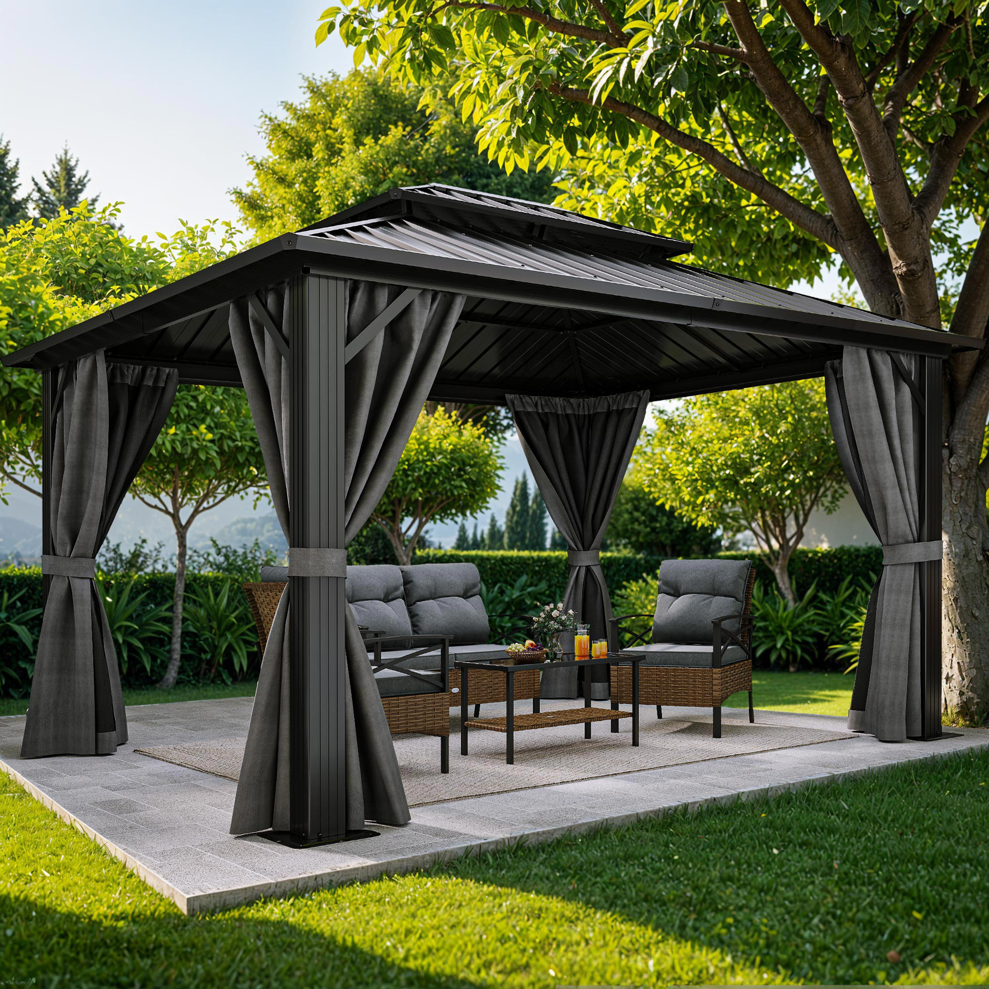 Edrosie Inc 12 Ft. W x 10 Ft. D Powder Coated Aluminum Barrel Gazebo ...