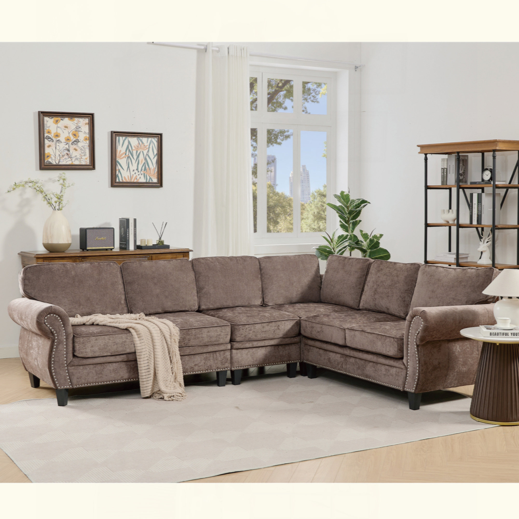 Darby Home Co Modular Sectional Sofa , Rivets Decorated & Rolled ...
