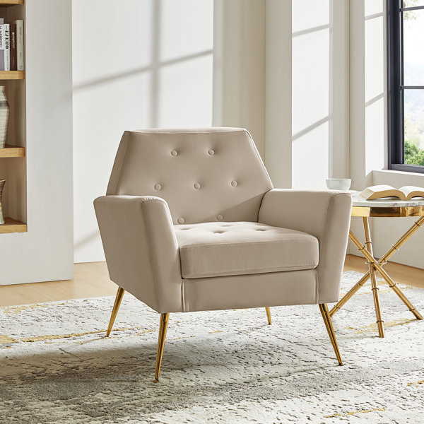 Etta Avenue™ Thaddeus Velvet Upholstered Accent Chair with Metal Base ...