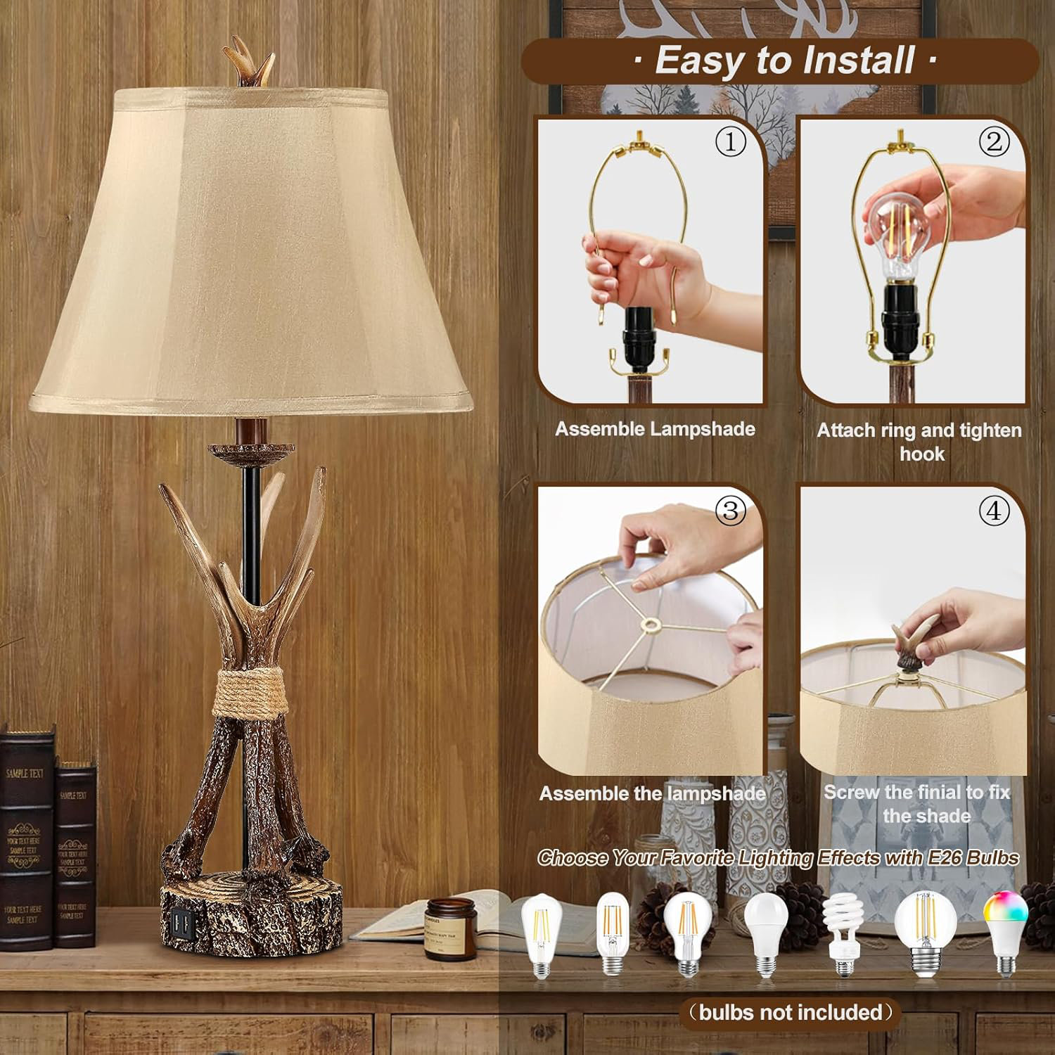 Foundry Select Antler Table Lamps Set Of 2 With USB Charging Ports ...