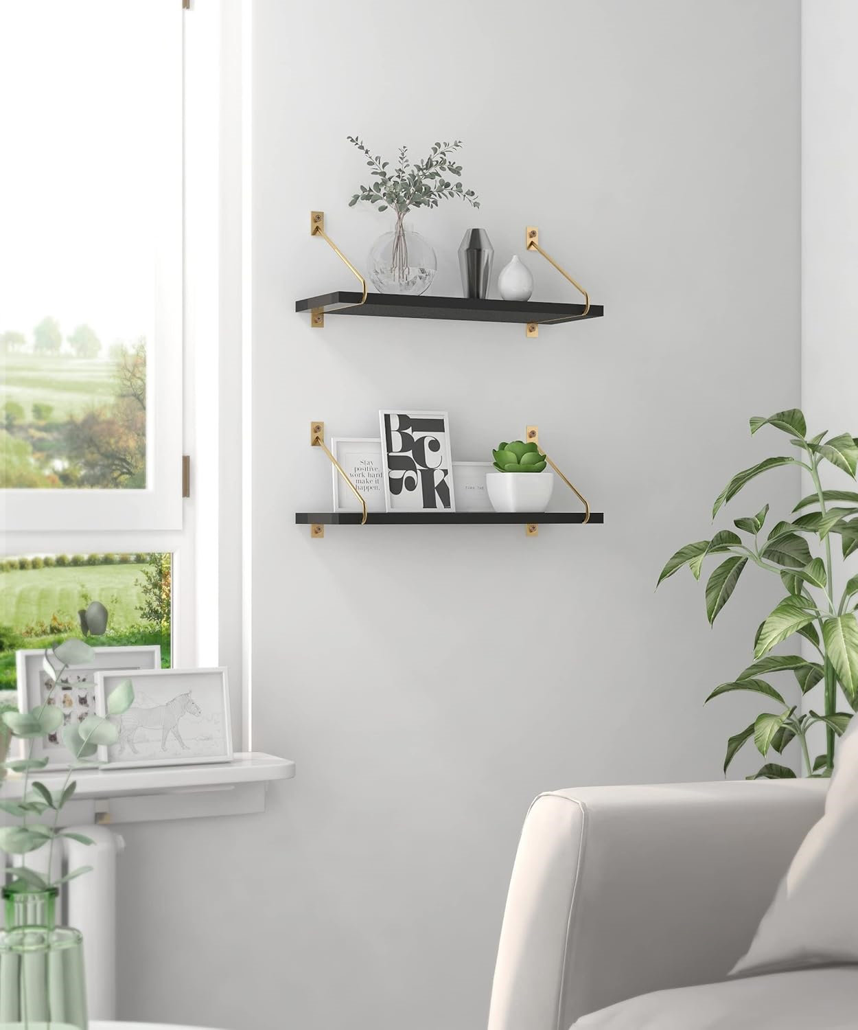 Mercer41 Rustic Floating Wall Shelves, Durable Wood Wall Mount Shelves ...
