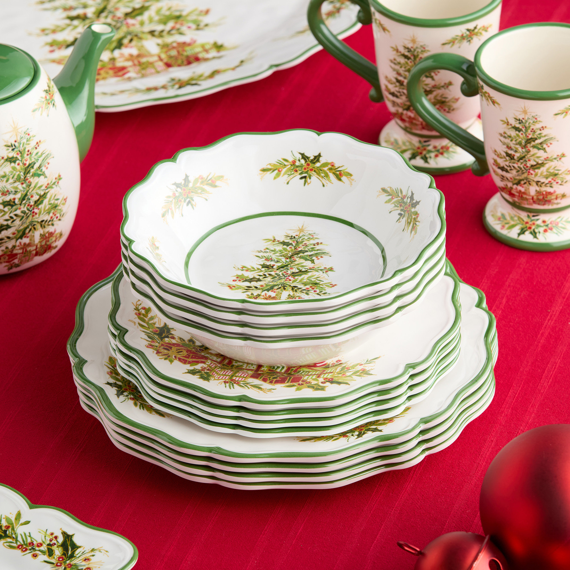 Certified International Holly Tree Holiday12pc Dinnerware Set – Festive ...