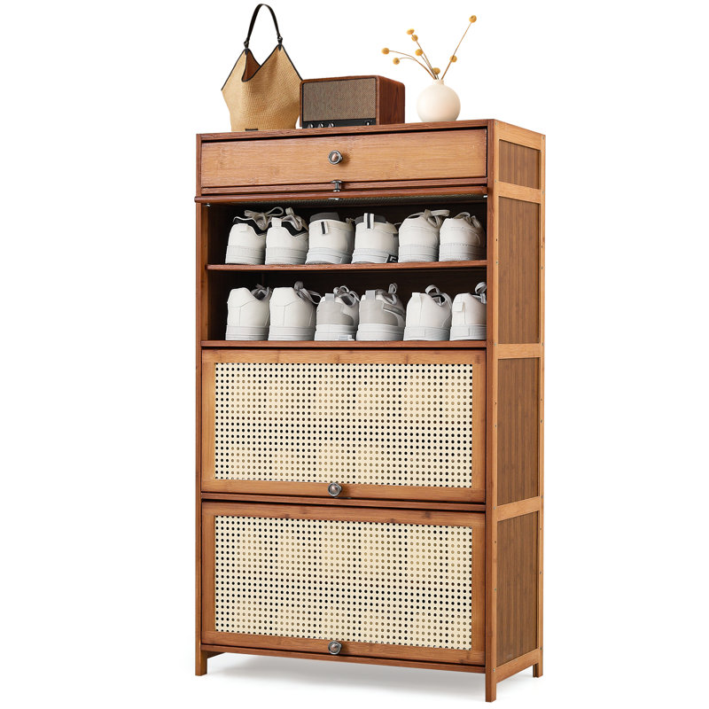 Bay Isle Home™ Bamboo 8-Tiers Shoe Cabinet With Drawer, Shoe Rack ...