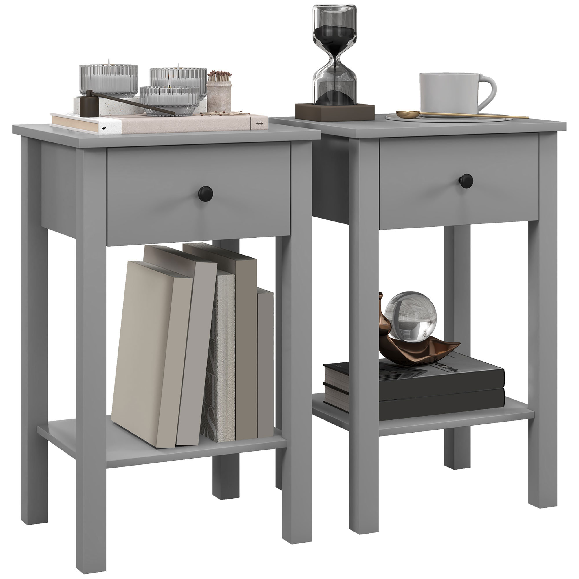 Winston Porter Side Table Set of 2, End Tables with Drawer and Bottom ...