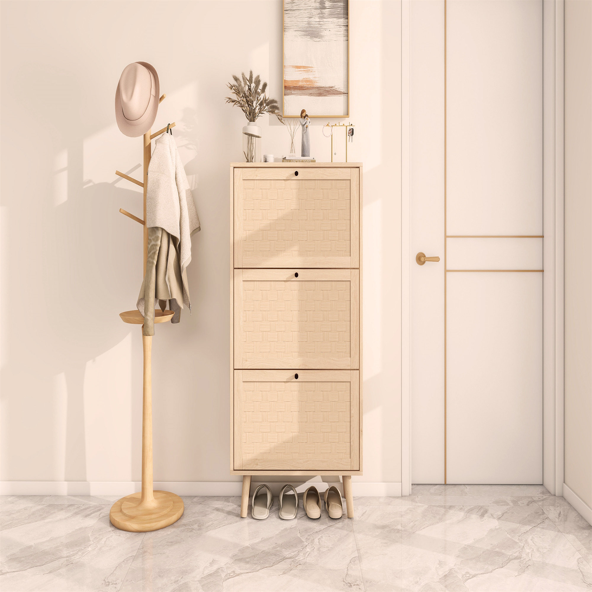 Bay Isle Home™ 3 Door Shoe Rack, Freestanding Modern Shoe Storage ...