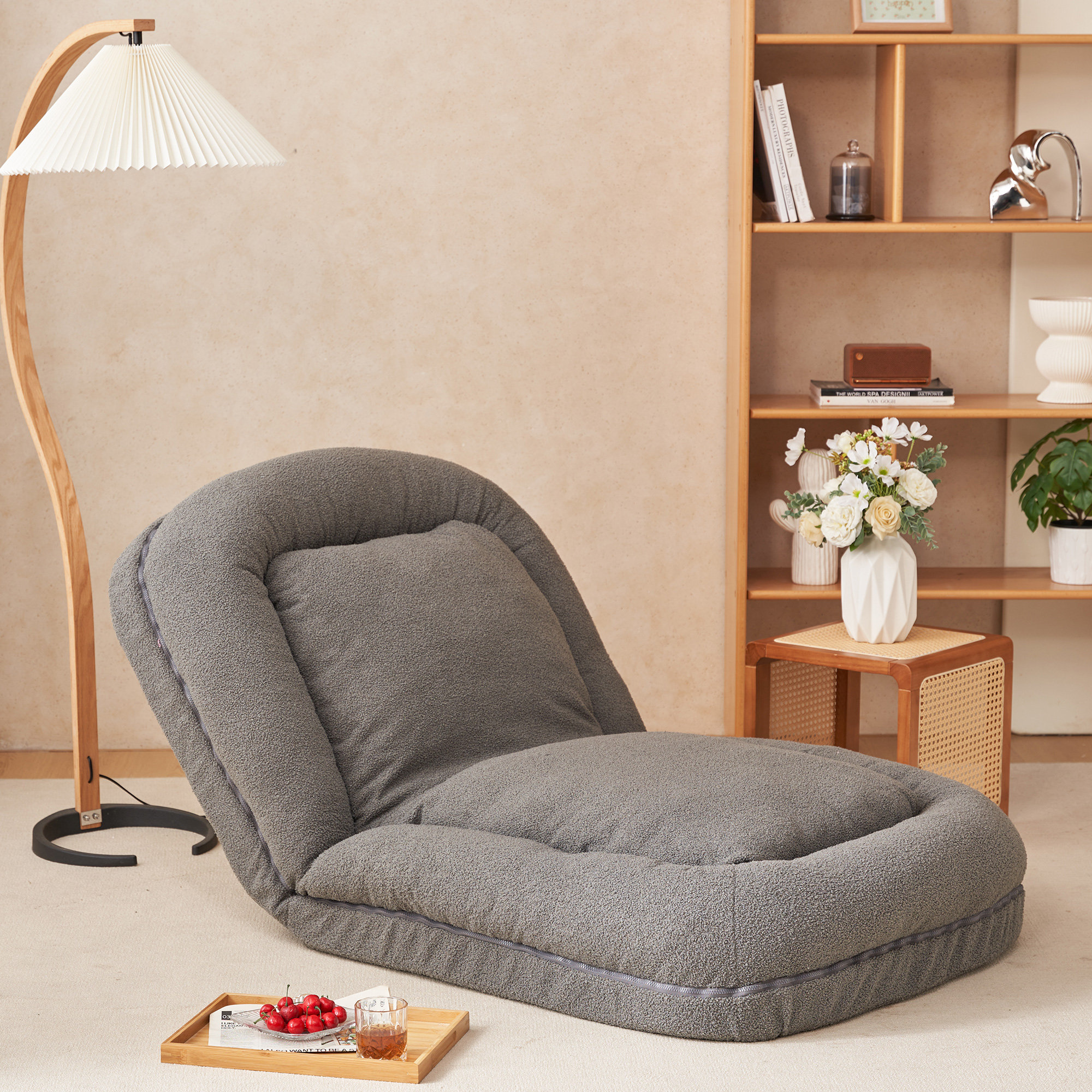 Latitude Run® Upholstered Teddy Fabric Reclining Floor Sofa Chair with ...