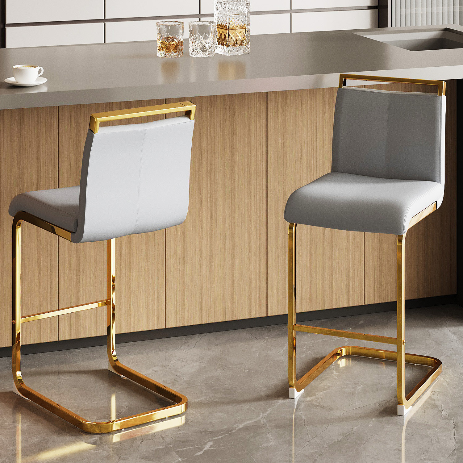 Mercer41 Bar Stools Set Of 4, Counter Height Bar Stools With Backs ...