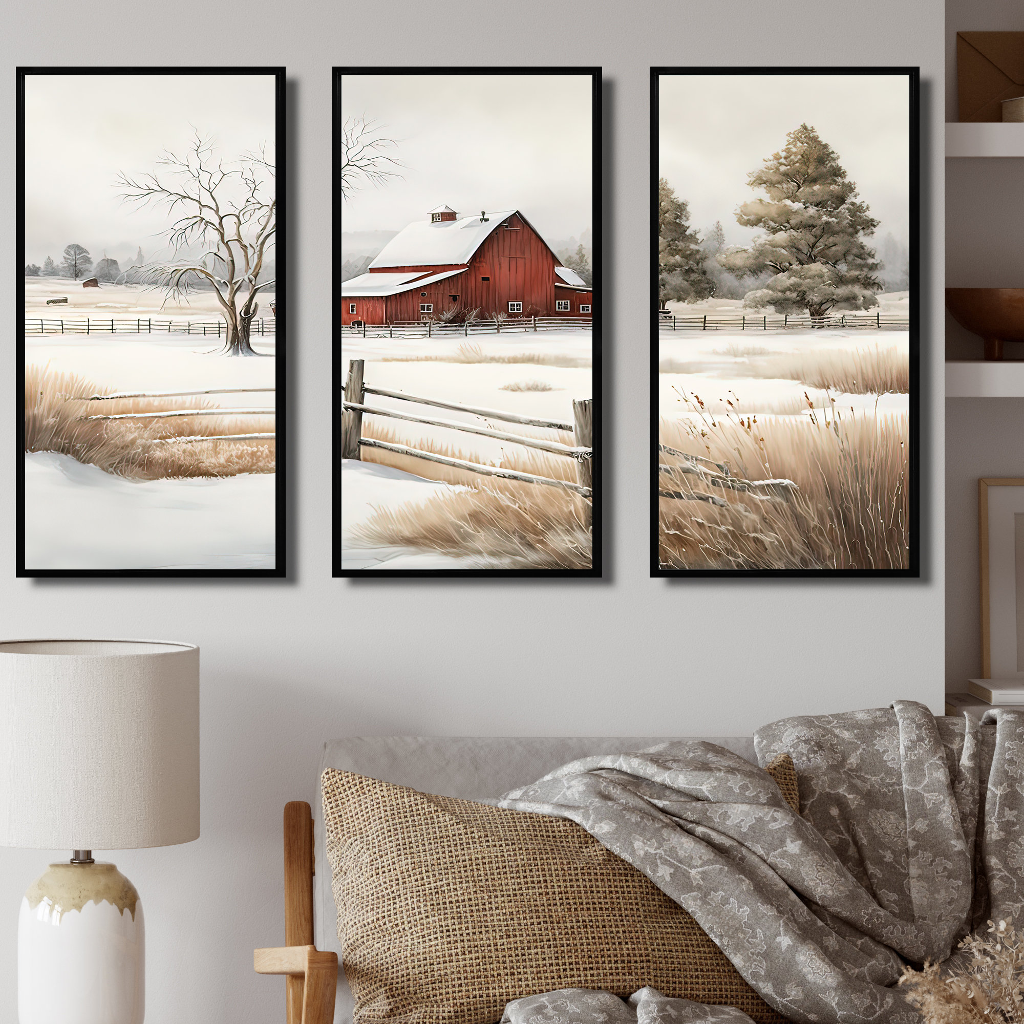 August Grove Red Barn Scenery In Winter VI - Farmhouse Canvas Wall Art ...
