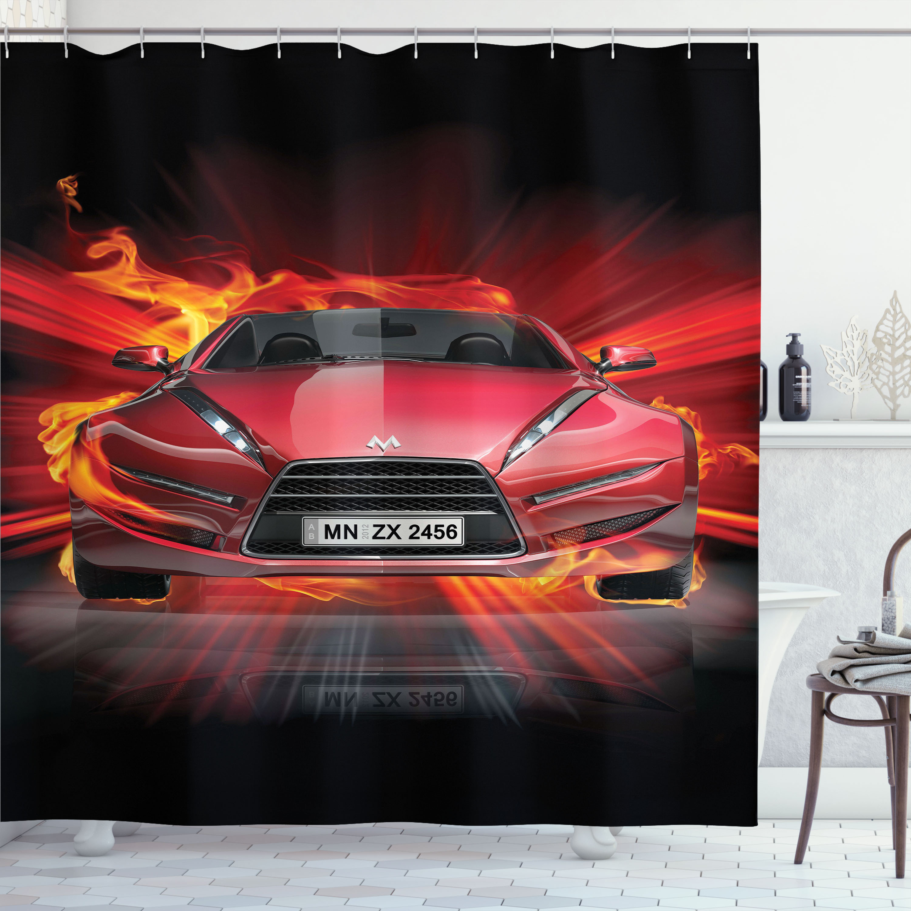 Ambesonne Cars Shower Curtain Car Speeding Art Orange Black Red | Wayfair