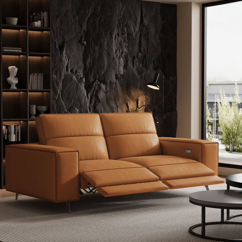 Hokku Designs Nolynn 76.77"W Breathable Top Grain Leather Dual Power ...