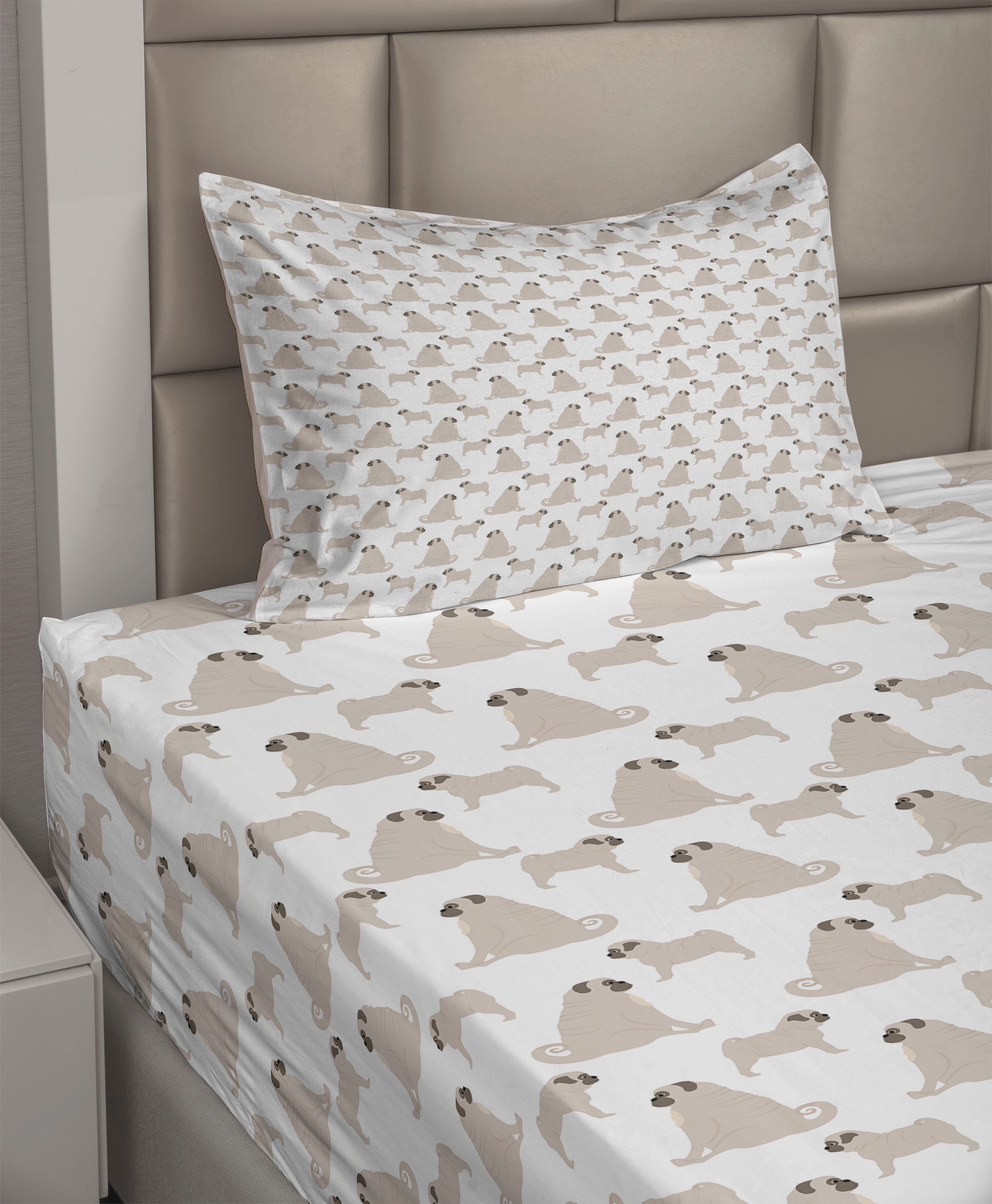 Ambesonne Dog Sheet Set Repeating Pug Puppies Pattern Pale Mustard and ...
