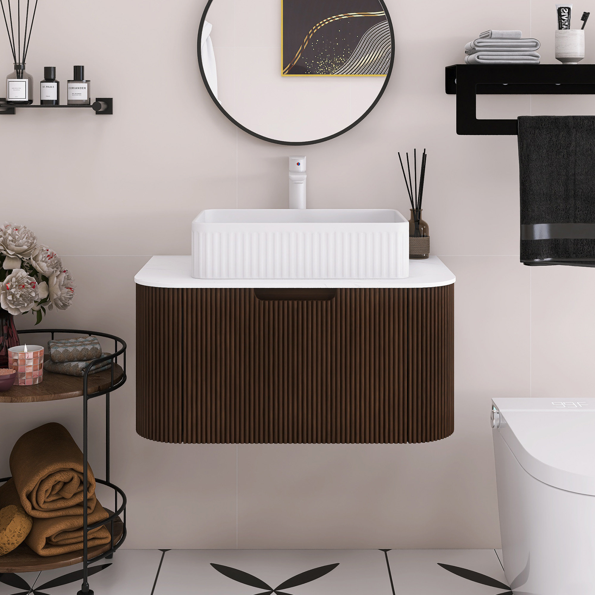 Latitude Run® 30" Wall-Mounted Bathroom Vanity With Curved Edges ...