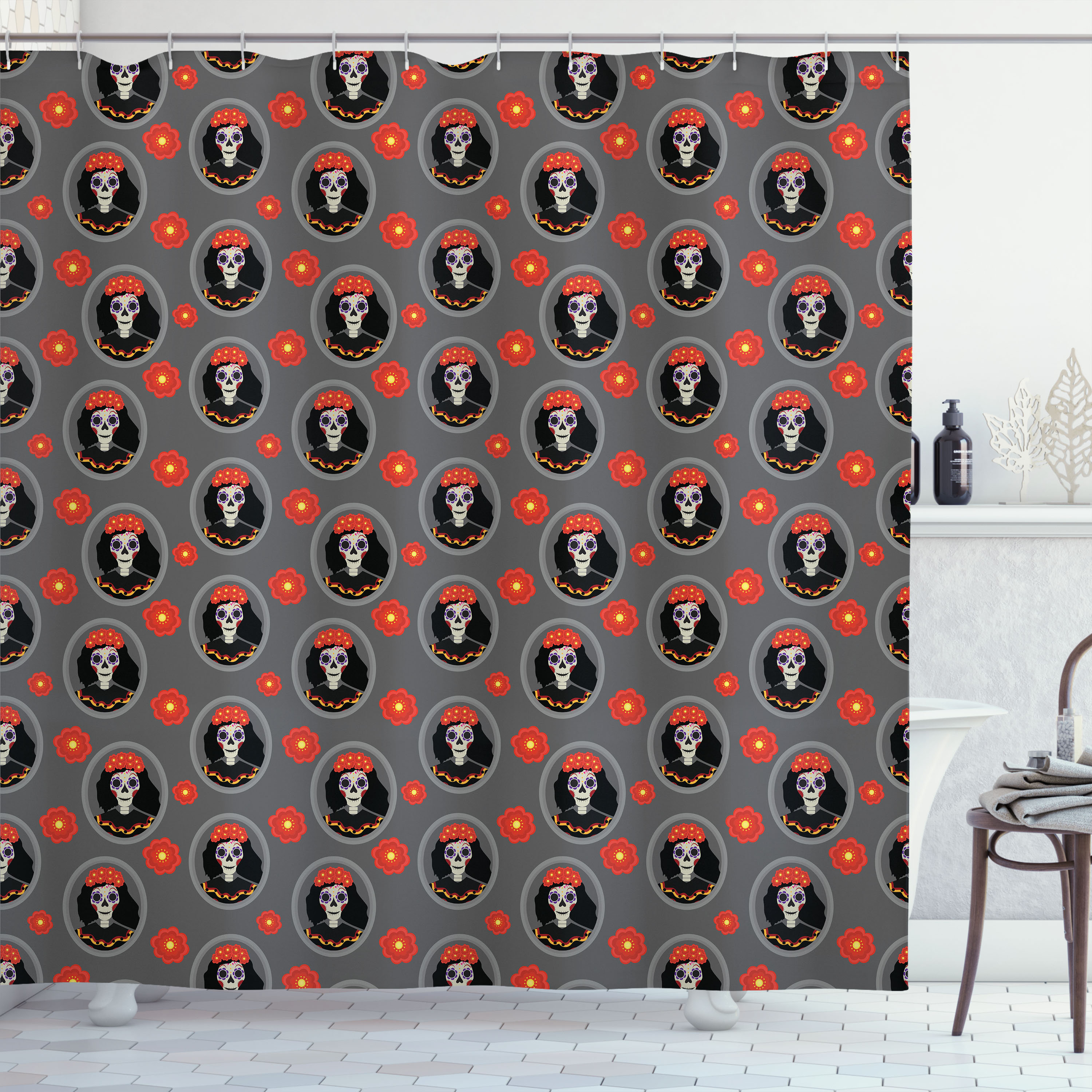 Dakota Fields Sugar Skull Shower Curtain Katrina Portraits Grey and ...
