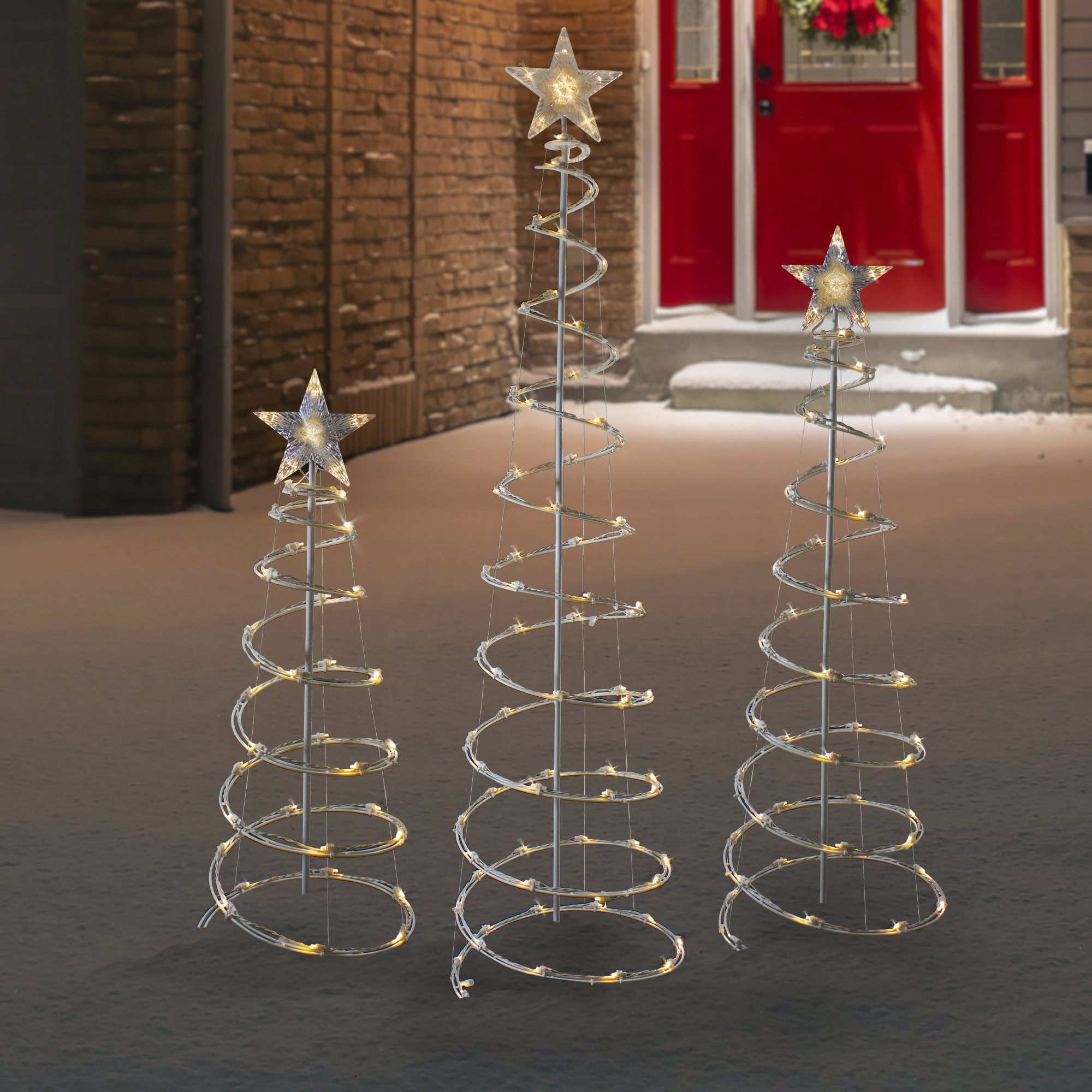 Northlight Seasonal Set Of 3 LED Lighted Warm White Outdoor Spiral ...