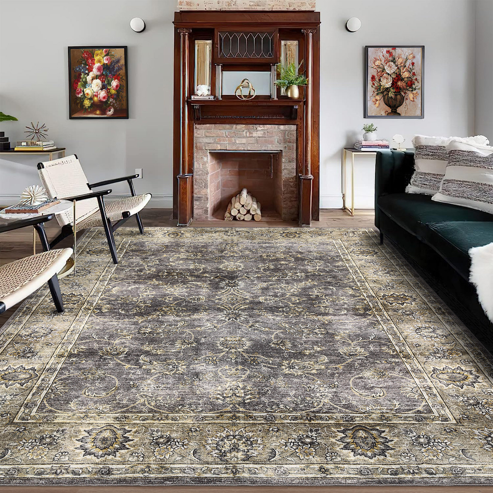 Williston Forge Floral Print Area Rug Indoor Carpet Rug Low Pile ...