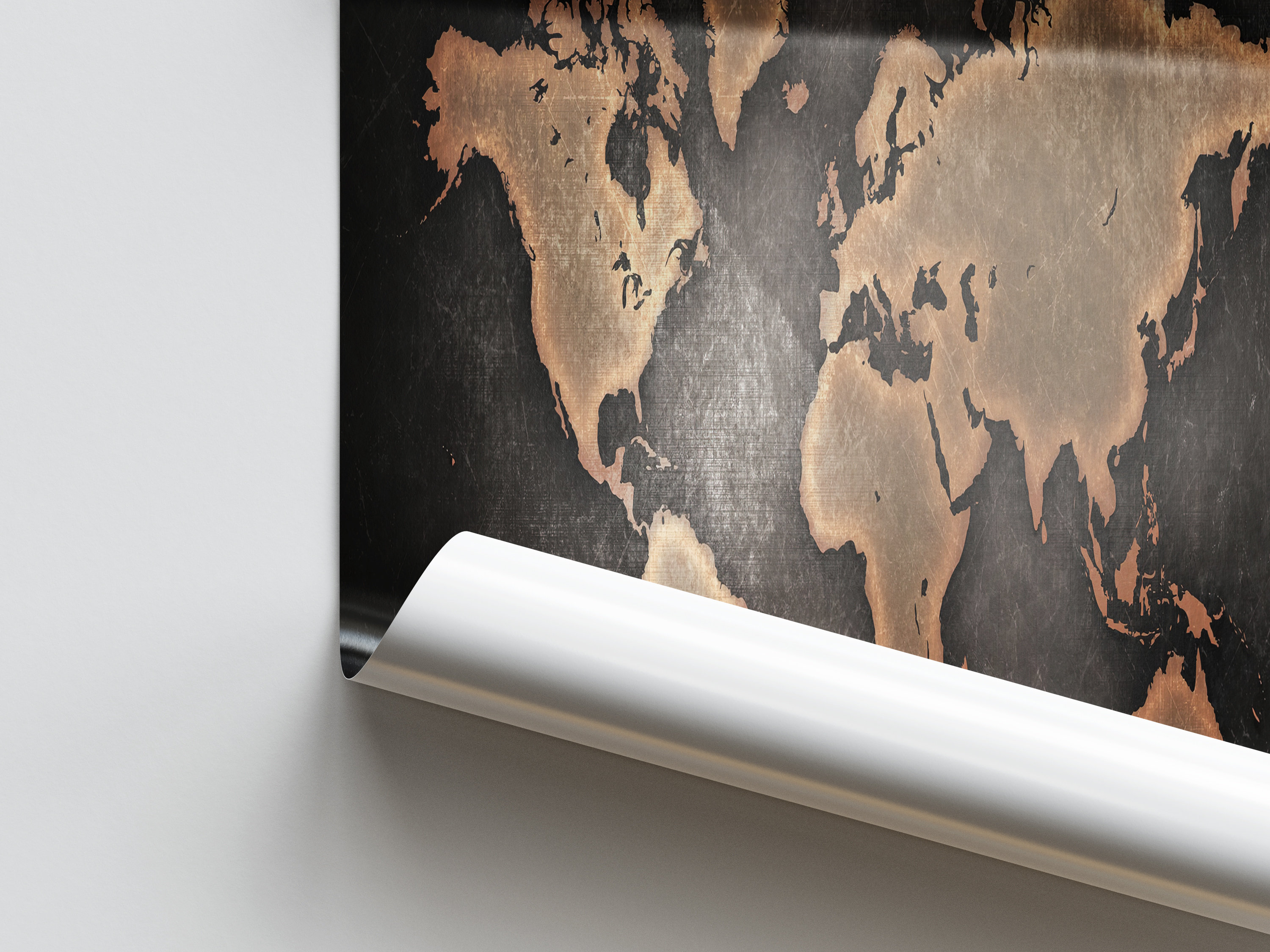 Breakwater Bay Modern Abstract World Map Canvas Wall Art in Bronze ...