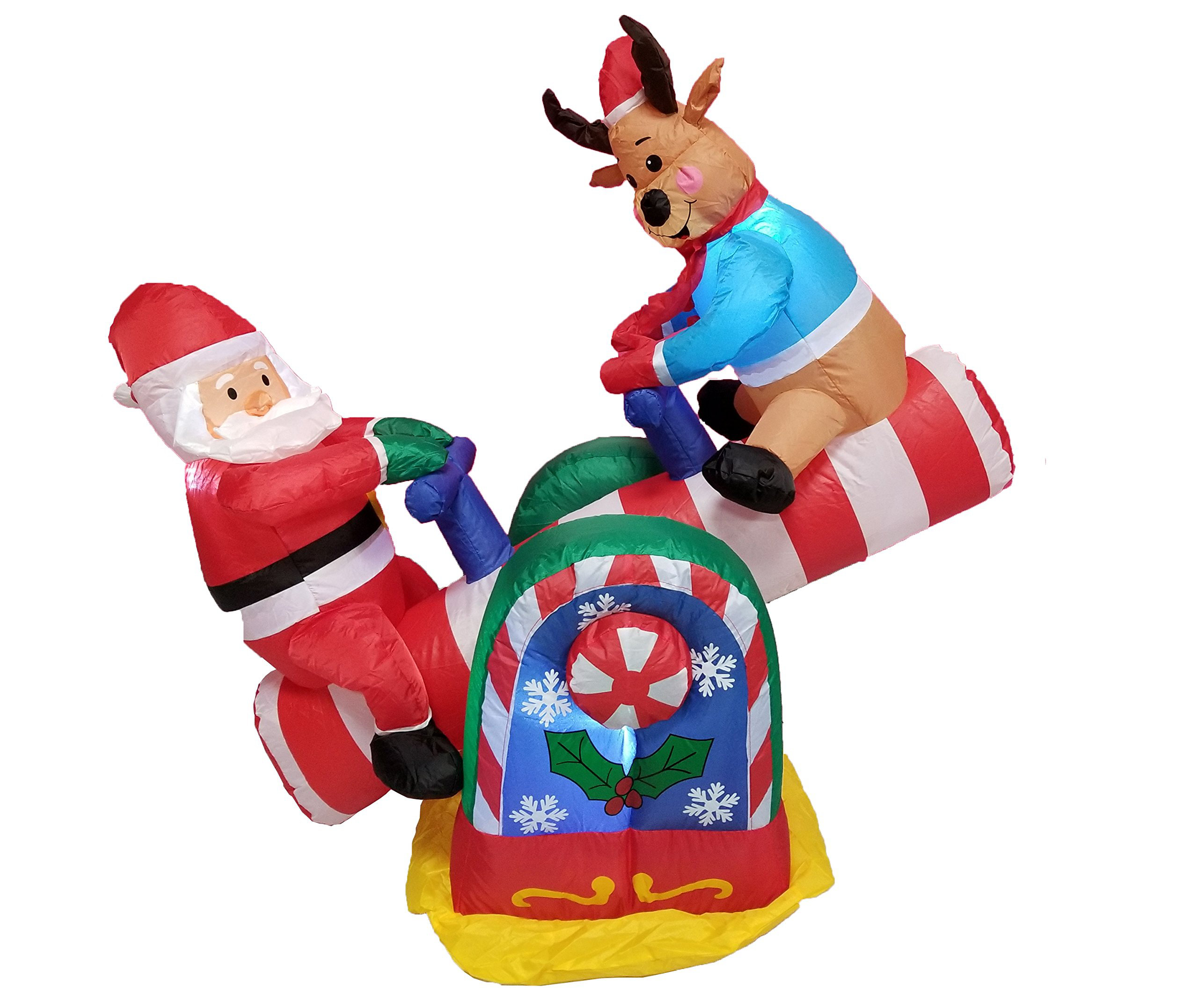 Dakota Fields 4FT Animated Inflatable Santa & Reindeer on Teeter Totter ...