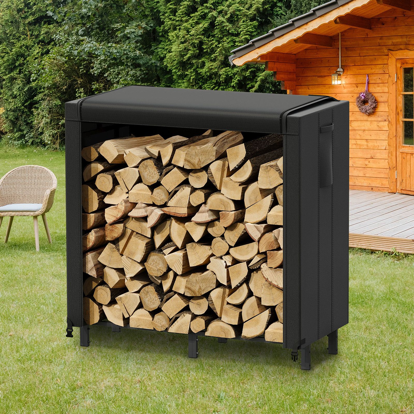 Ebern Designs 4 Ft Firewood Rack With Waterproof Cover, Heavy Duty Wood ...