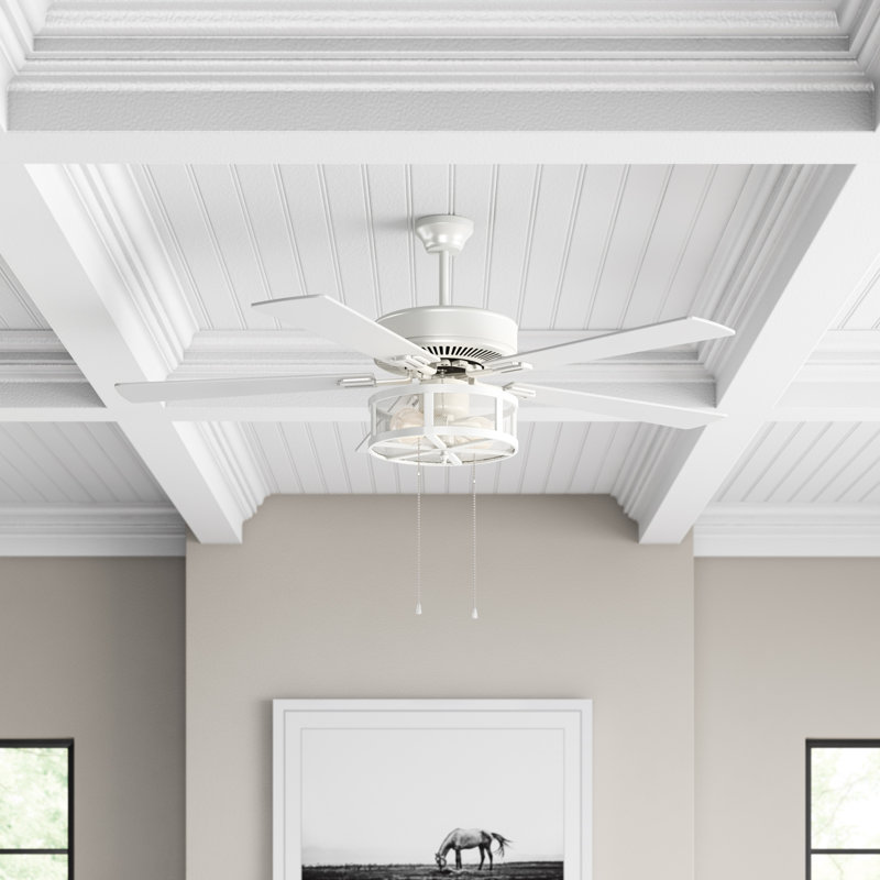 Red Barrel Studio® 52" 5 - Blade Farmhouse White Ceiling Fan with Pull ...