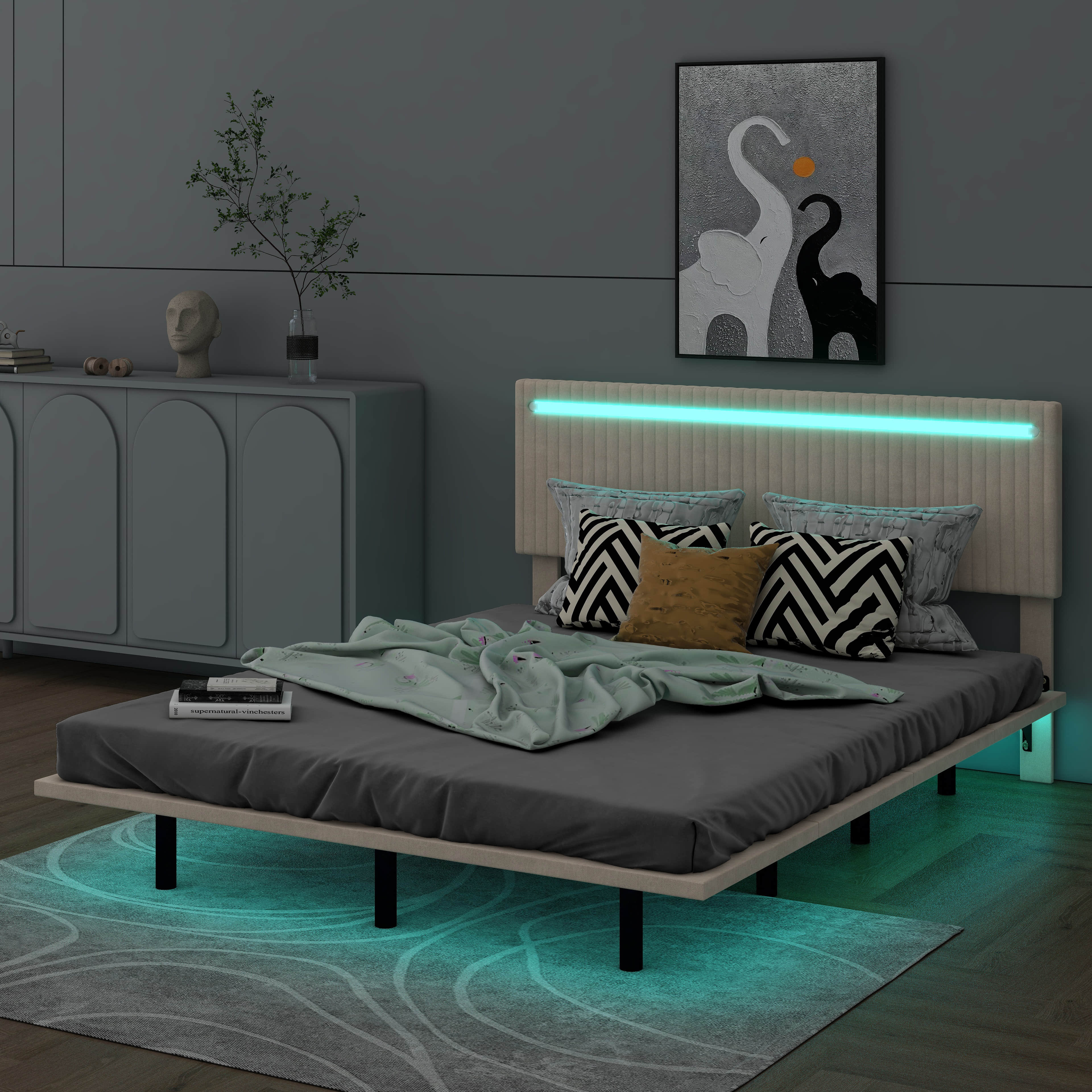 Ivy Bronx Contemporary LED-Lit Upholstered Floating Bed Frame | Wayfair
