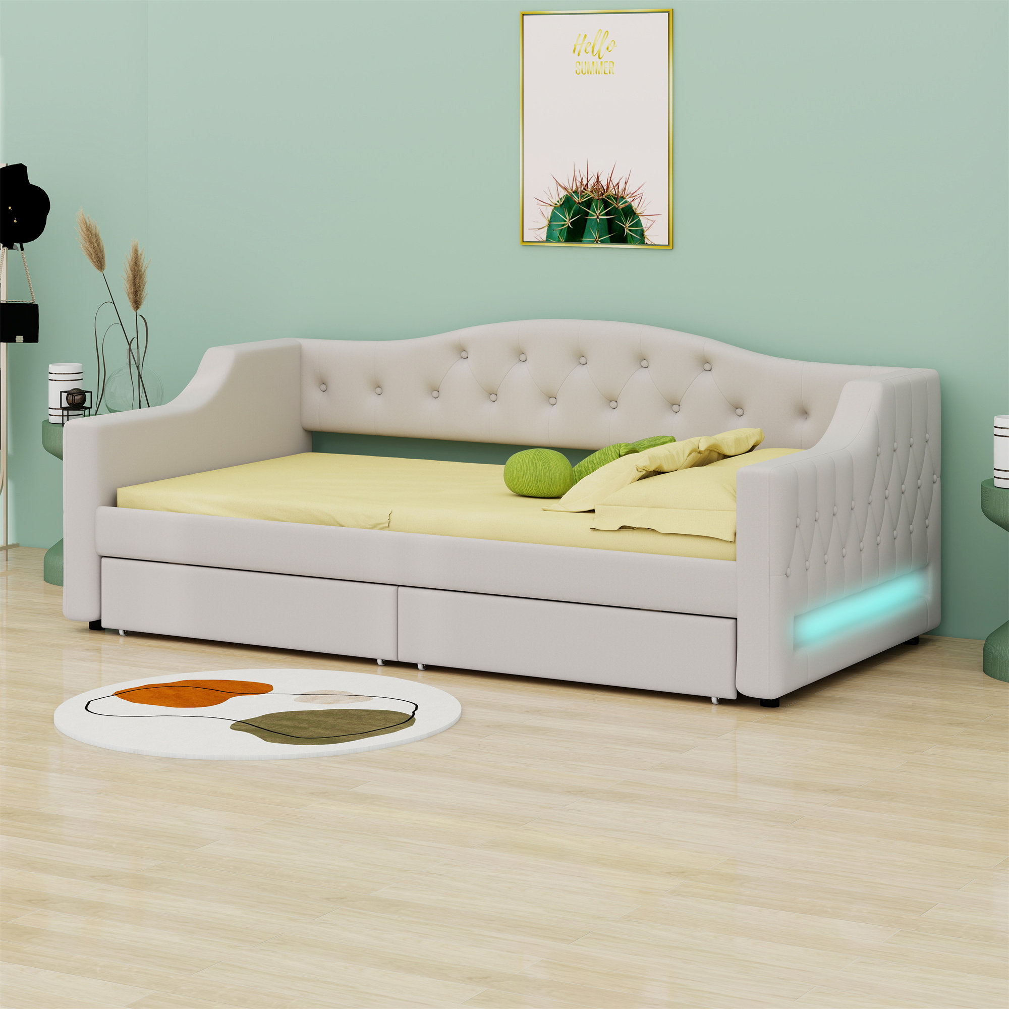 Latitude Run® Upholstered Daybed With LED Belt And 2 Drawers - Wayfair ...