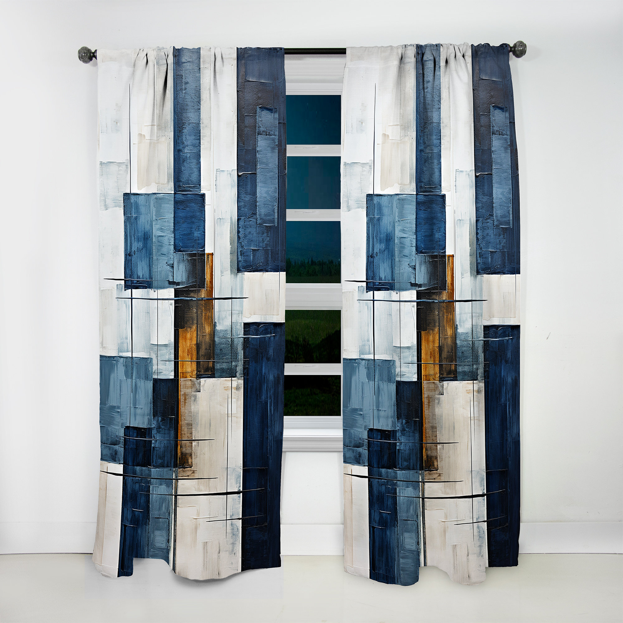 Design Art Indigo Illusion Abstract Shapes V - Modern Curtain - Velvet ...