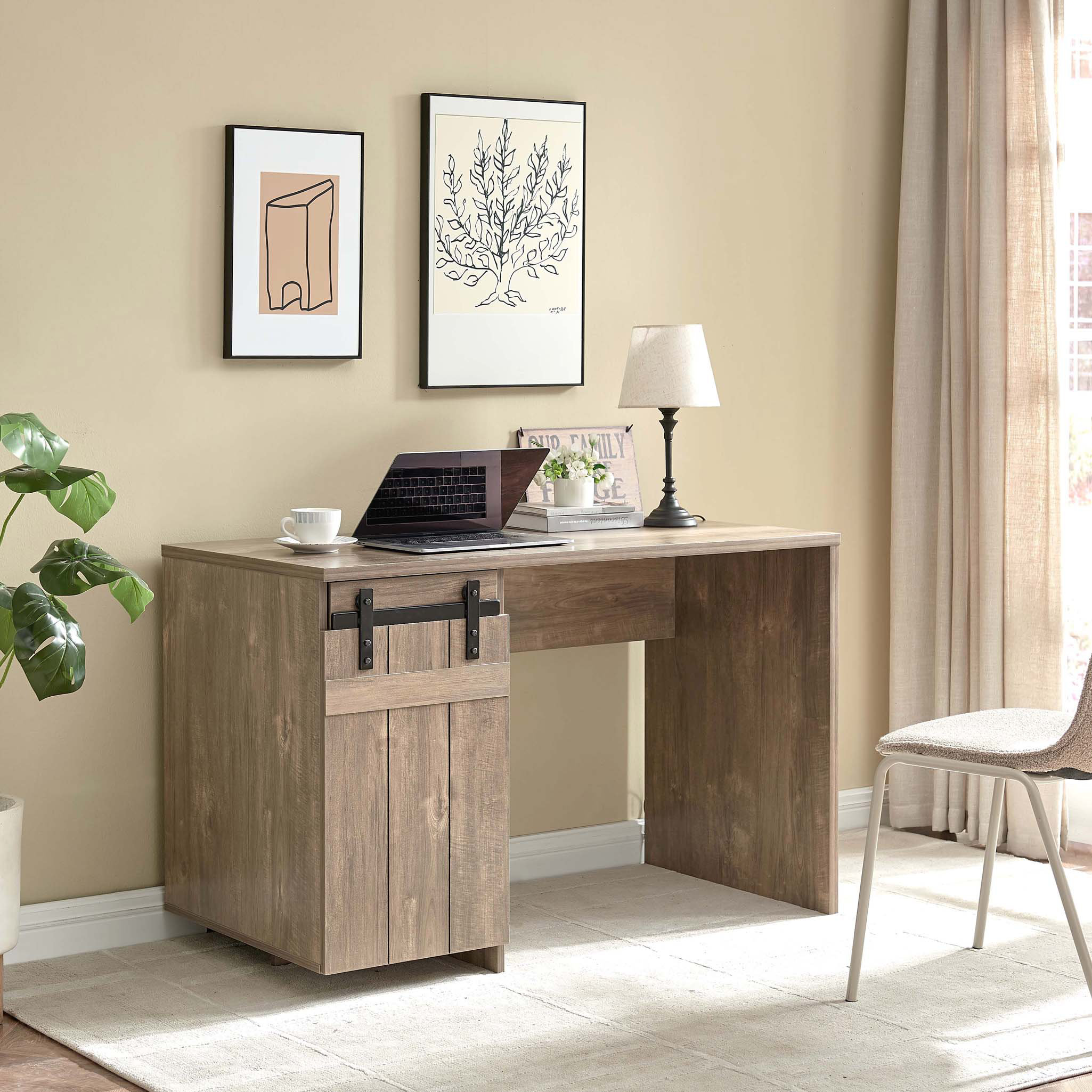 Ophelia & Co. Home Office Desk Hazelnut One Cabinet Three Shelves Faux ...