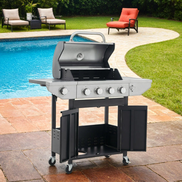 VOLBAL Stainless Steel Propane Barbecue Grill, 4 Burner Gas Grill with ...