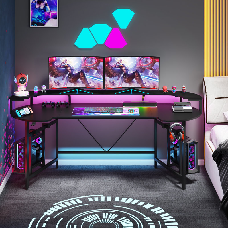 Inbox Zero Kussai Height Adjustable Curved Gaming Desk & Reviews | Wayfair
