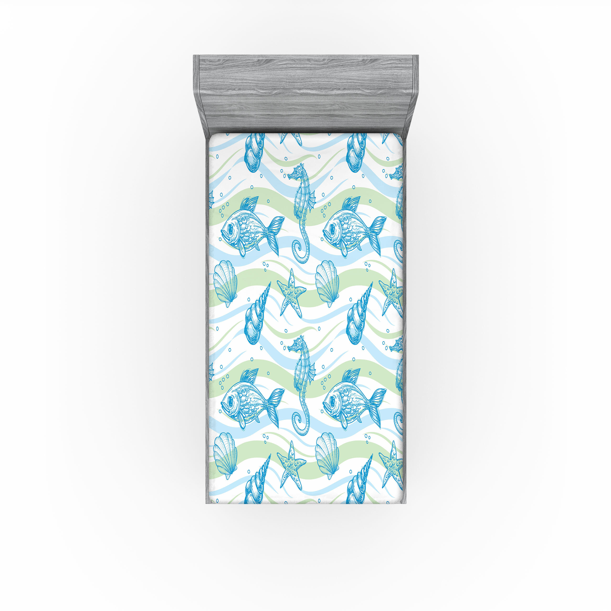 Ambesonne Nautical Fitted Sheet 2-Pack Ocean Shell Starfish Mint Blue ...
