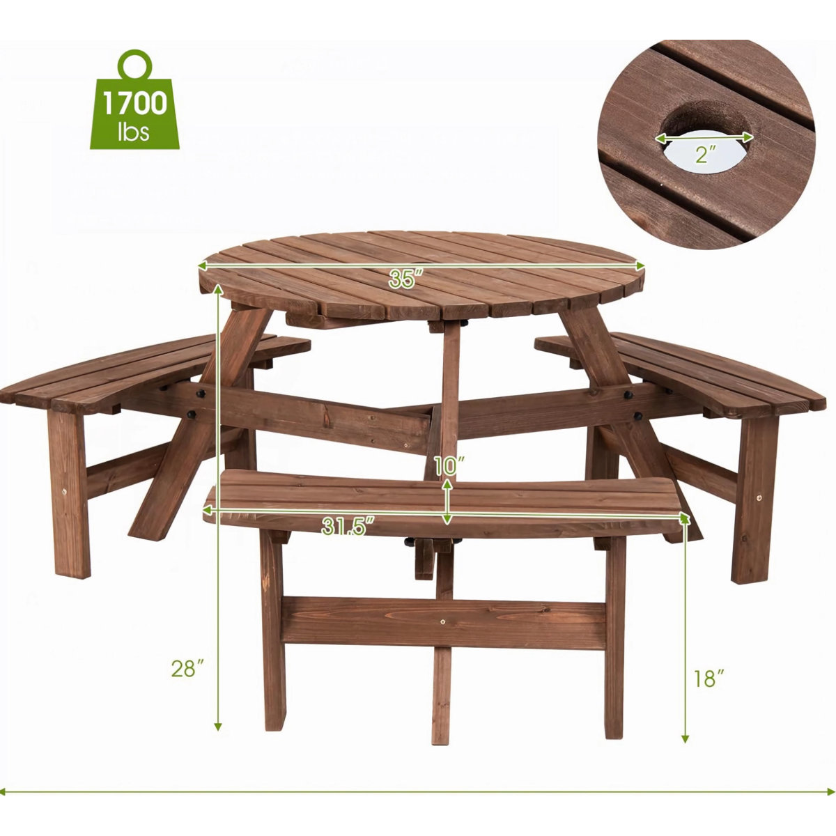 Highland Dunes Kate Round 6 - Person 35'' Long Picnic Table & Reviews ...