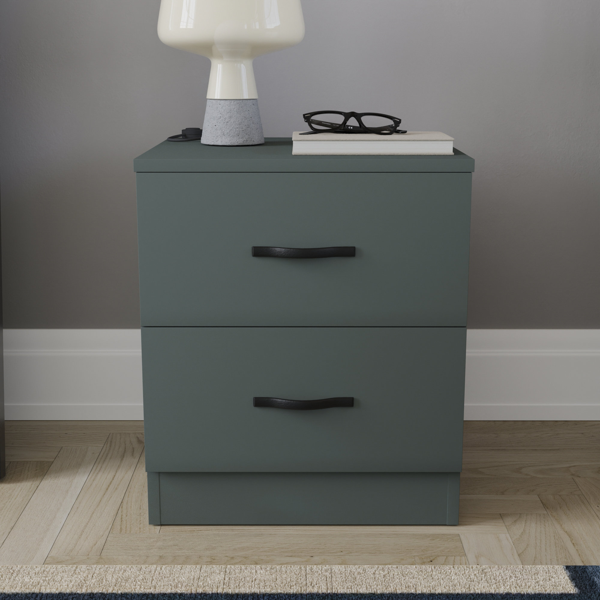 17 Stories Maybery 2 Drawer Bedside Table, Bedroom Storage Cabinet, Jasper Green | Wayfair.co.uk