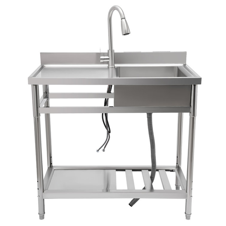 Lomana 39.4'' L x 19.7'' W Silver Freestanding Service Sink with Faucet ...