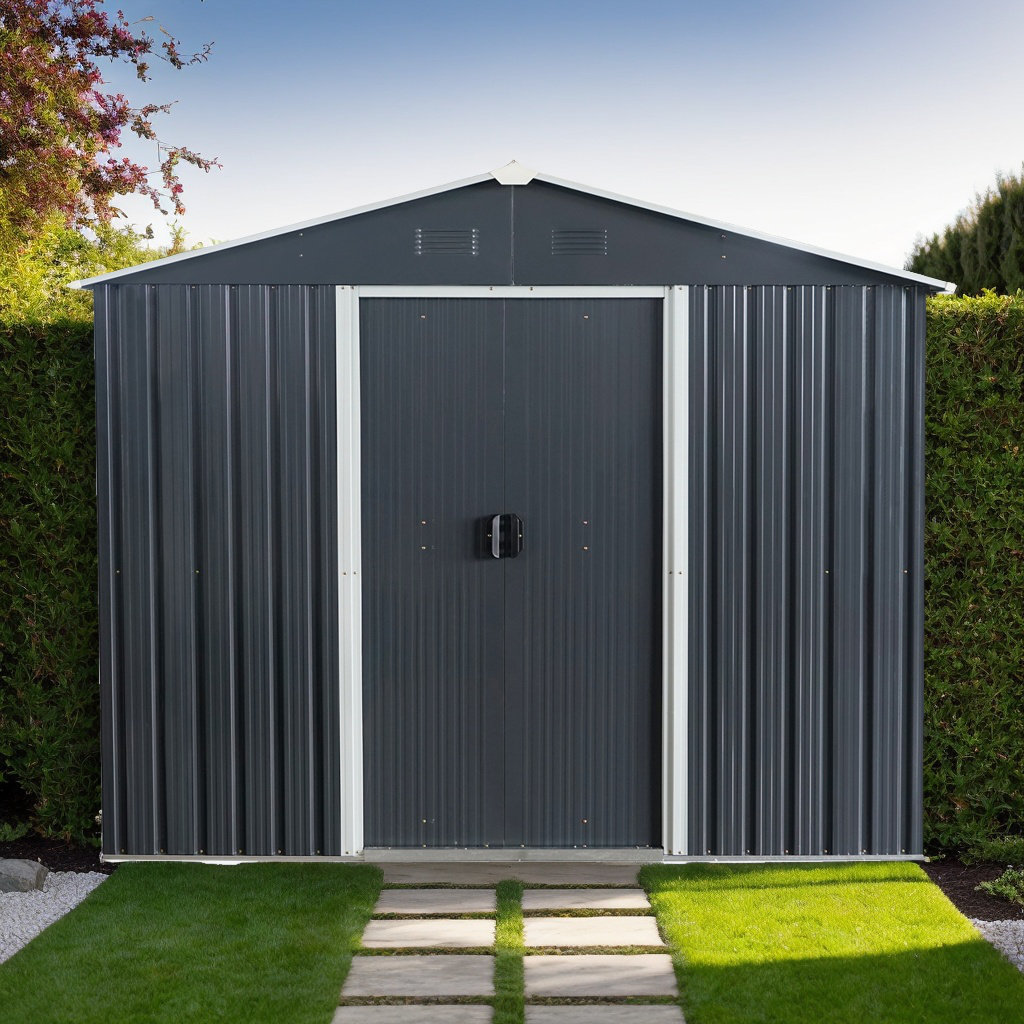 Watque Kita 8ft x 10ft Black Outdoor Metal Storage Shed with Metal ...