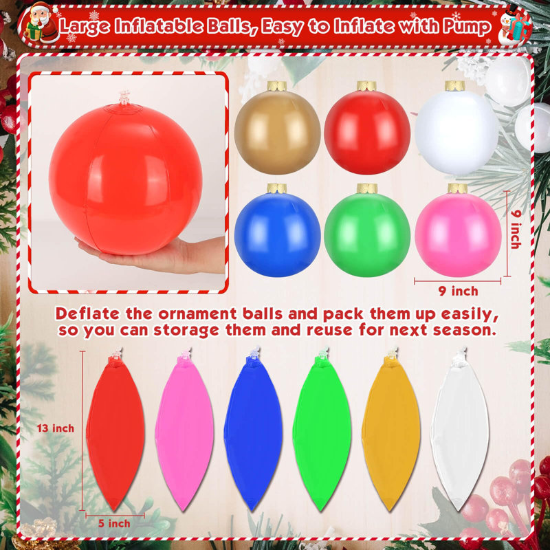 The Holiday Aisle® 12 Pack Inflatable Christmas Ornaments – Large 9 ...