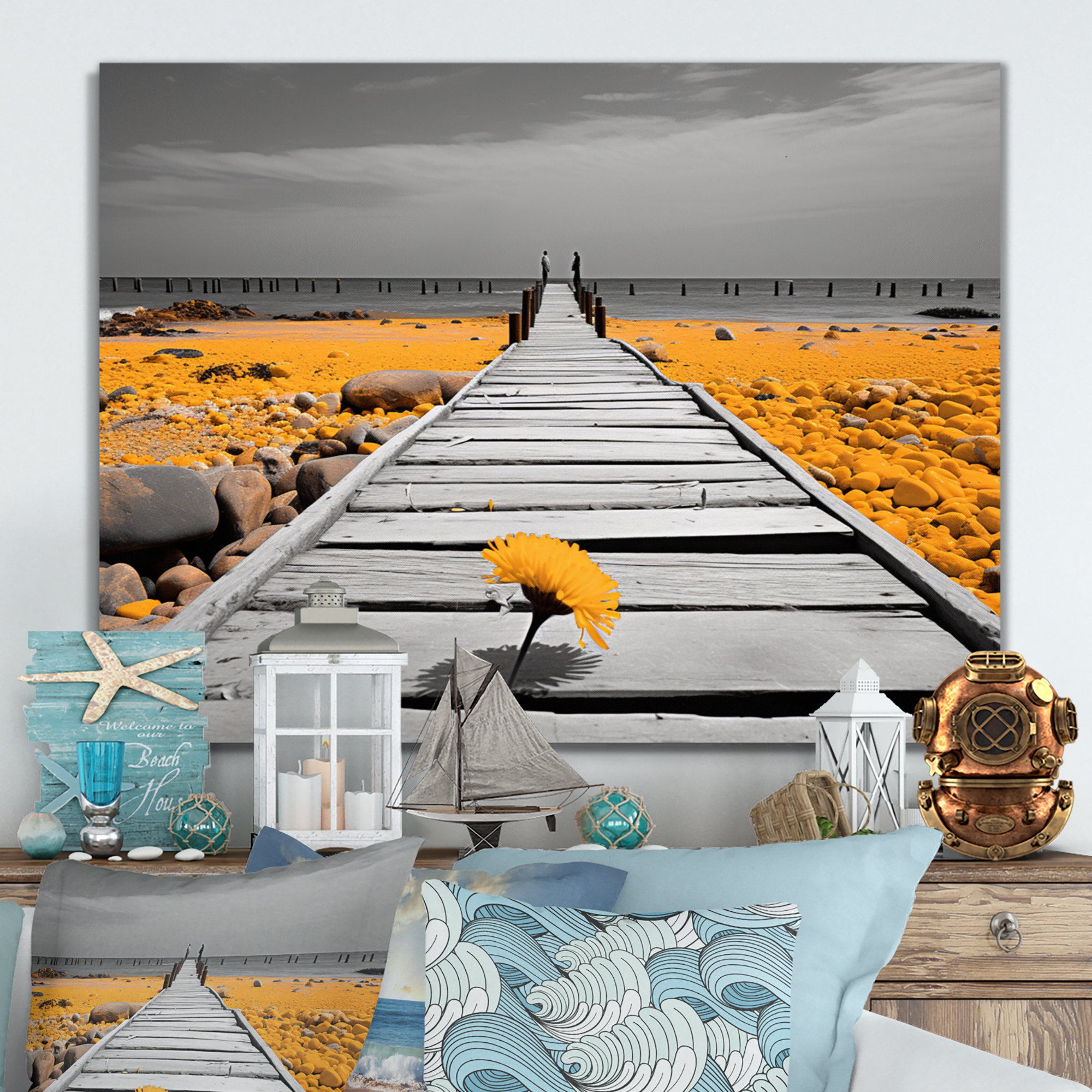 Rosecliff Heights Beach Pier Perspective Black X - Nautical & Beach ...