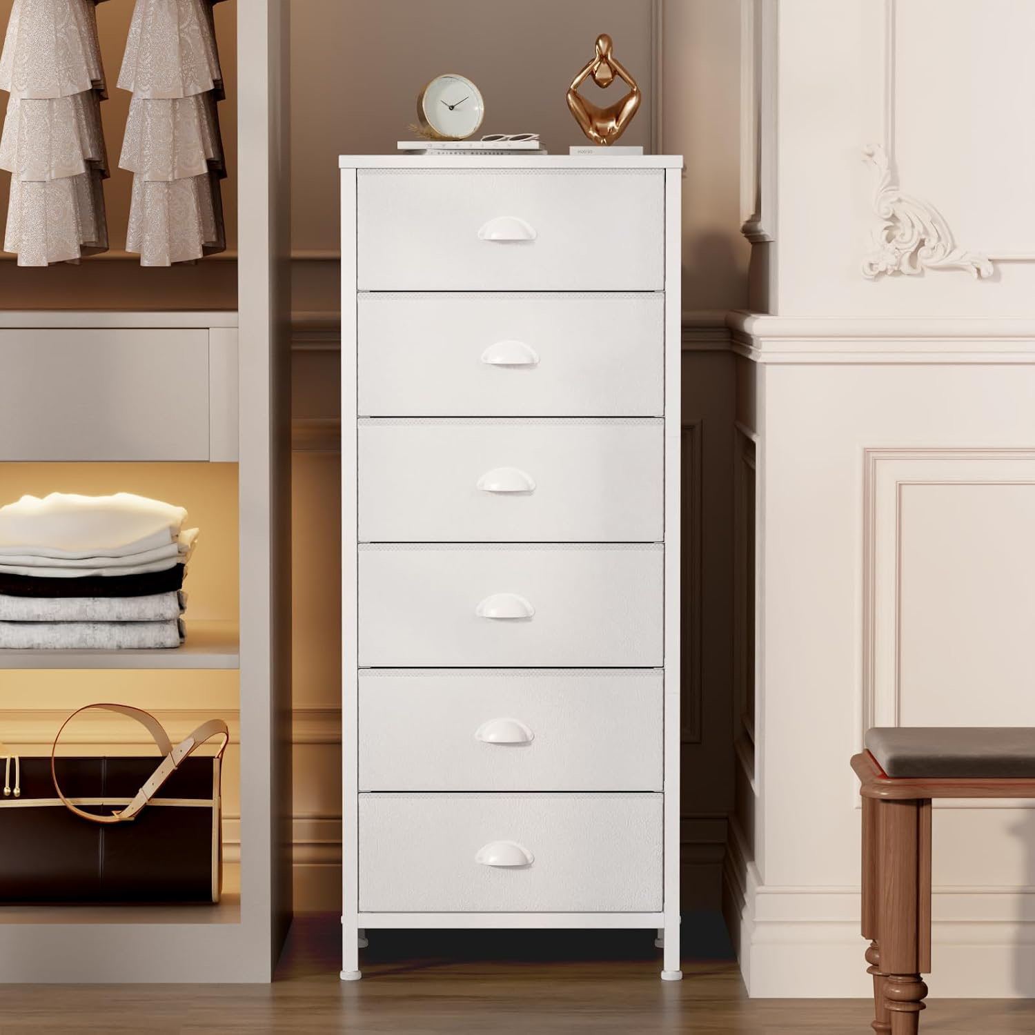 Latitude Run® White Tall Dresser for Bedroom,Vertical Storage Tower Unit and End Table with 6 ...