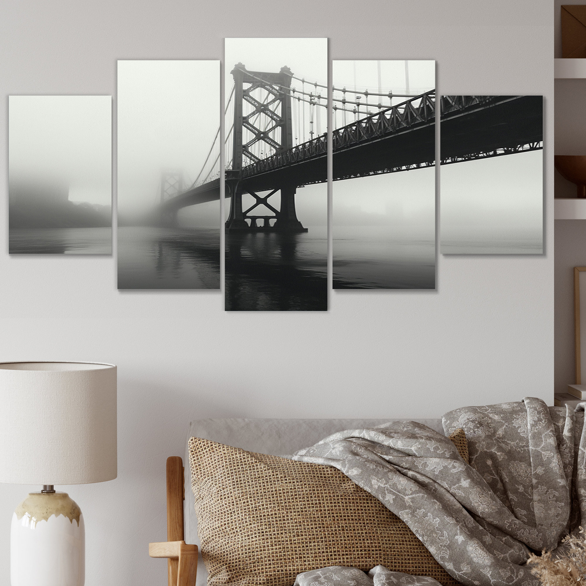 Latitude Run® Grey Bridge Urban Suspension II - Architecture Metal Wall ...