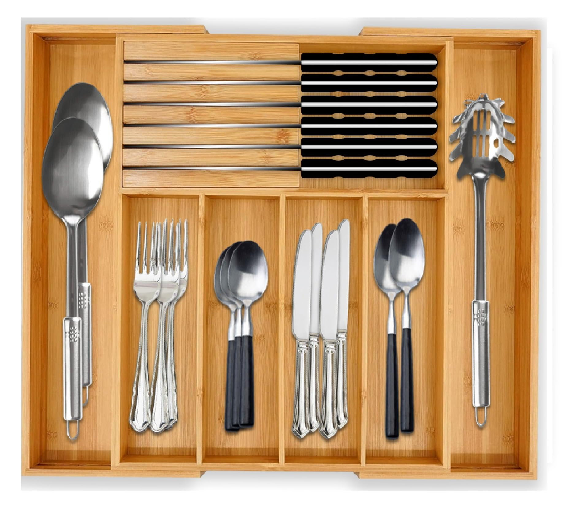 Loon Peak® Bamboo Silverware Cutlery Drawer Organizer With Knife Blocks ...