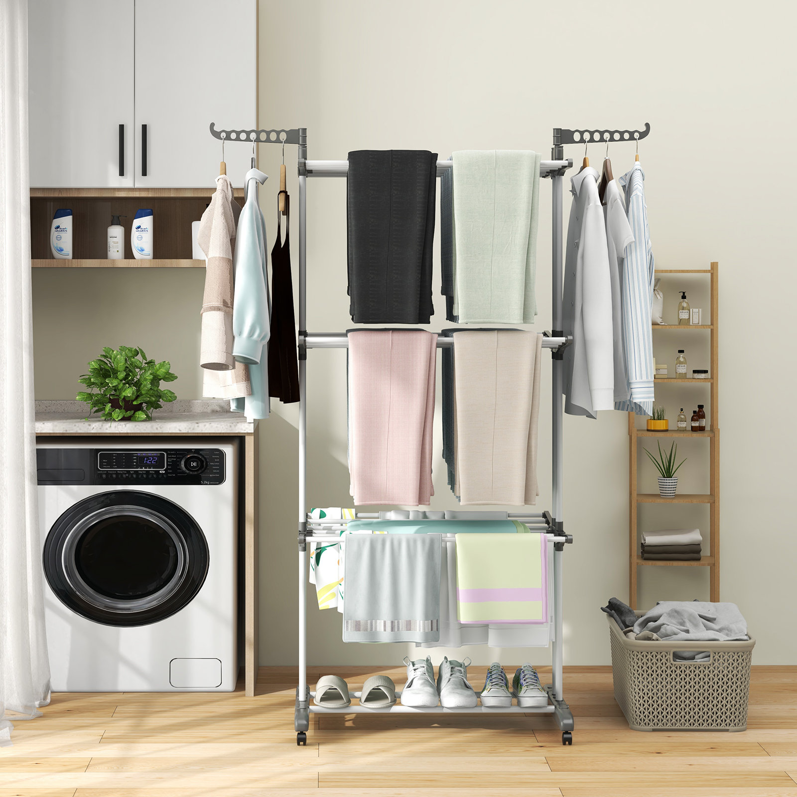 Rebrilliant Foldable Clothes Drying Rack Oversized 4-Tier Collapsible ...