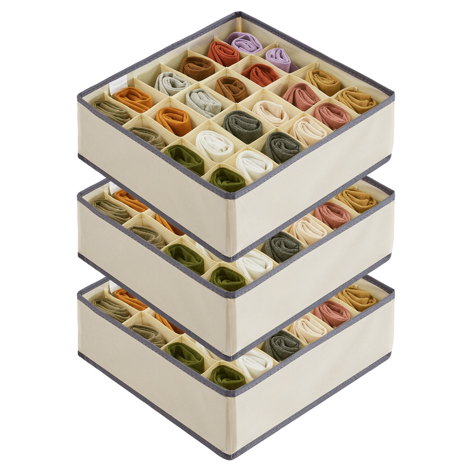 Ebern Designs Drawer Organiser Divider, Set Of 3 Fabric Foldable ...