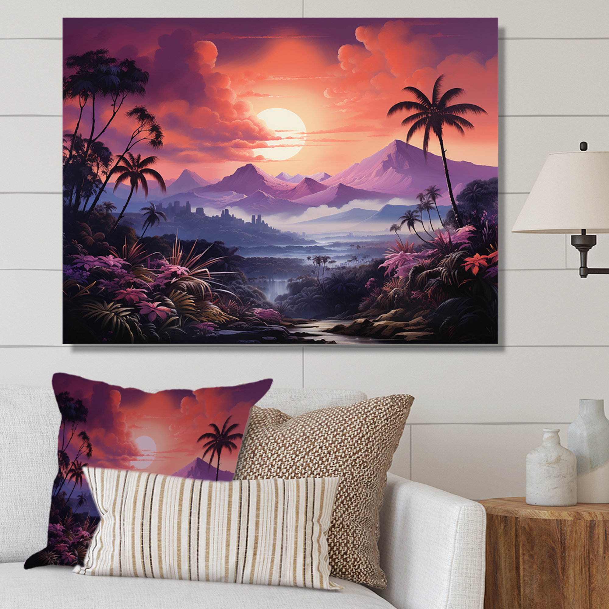 Design Art Abstract Hawaii Palm Tree Sunset On Canvas Print | Wayfair