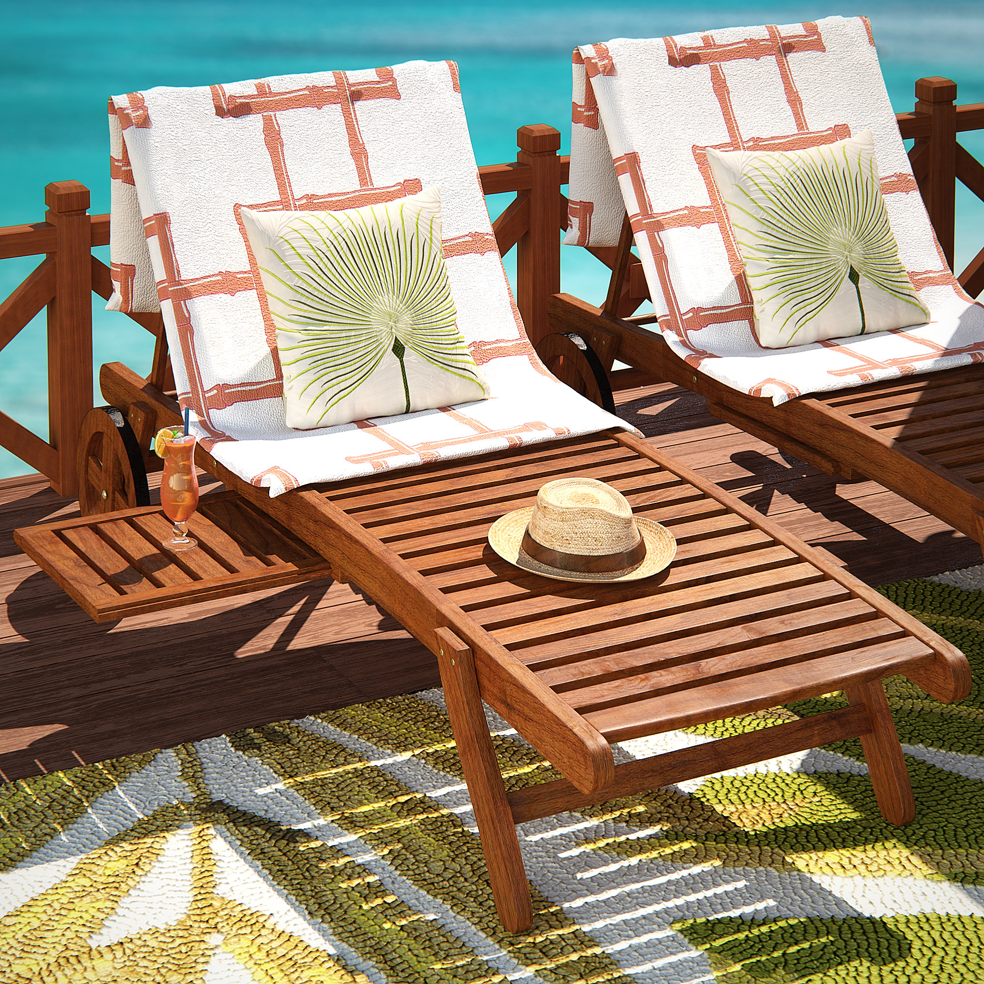 The Twillery Co. Alexandrine Balau Wood Patio Reclining Chaise Lounge ...