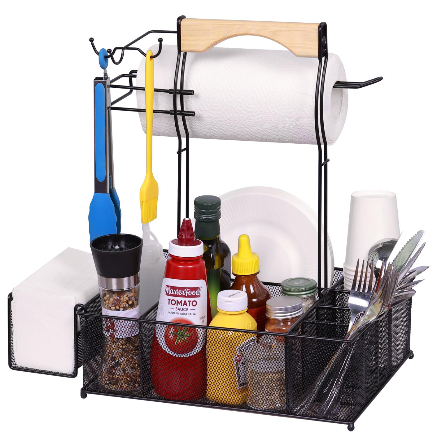 Stack man Grill Caddy With Paper Towel Holder, Mesh Basket Utensil ...