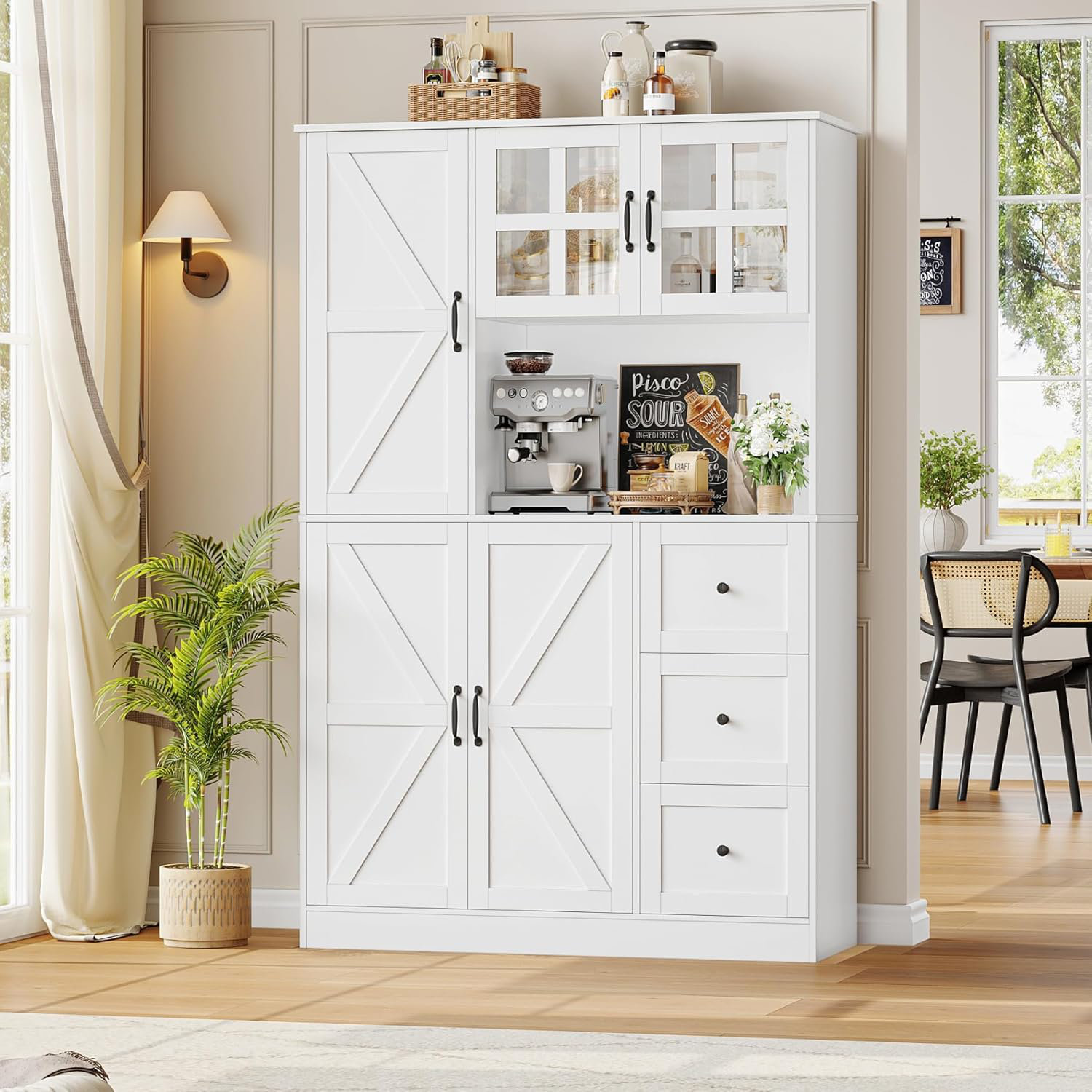 Gracie Oaks Farmhouse Pantry Cabinet, Kitchen Pantry Storage Cabinet ...