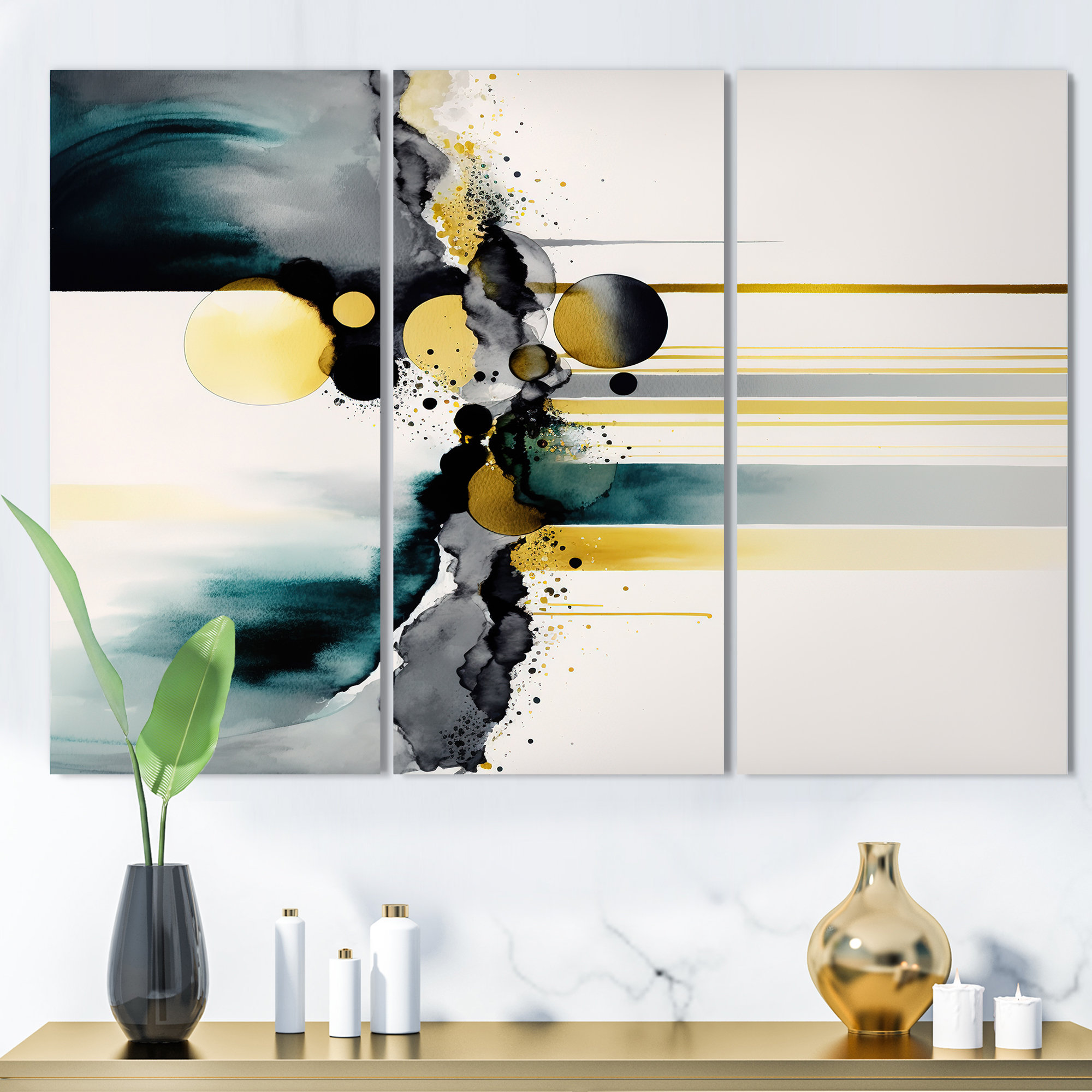 Design Art Abstract Transitional Shapes Black V - 3 Piece Print on ...